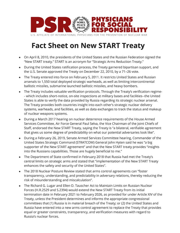 PSR Fact Sheet on New START Treaty | Chapter Site Template